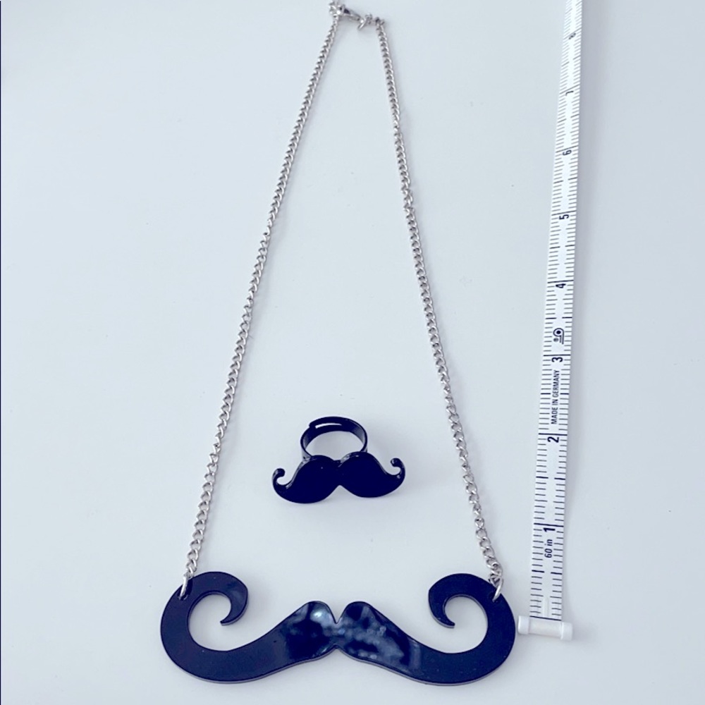 Mustache Necklace And Ring - Gem